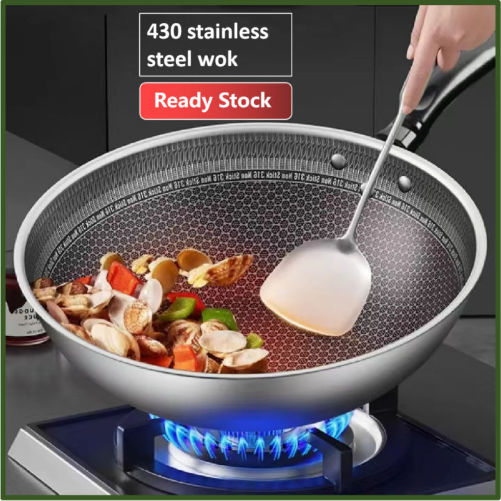 Non-stick Pan 430 stainless steel wok Porcelain Frying Pan White ...