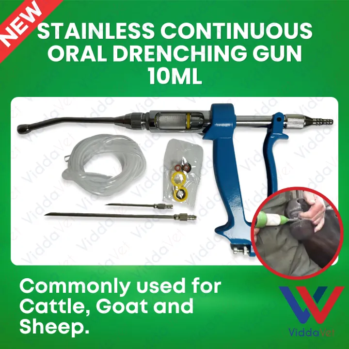 Viddavet Stainless Continuous Oral Drenching Gun 10ML Continuous Drench ...