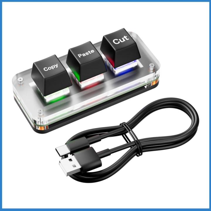 RGB Ctrl X C V Shortcut One Handed Keyboard 3-Key Gaming Keypad USB Type-C Programmable Keyboard ...
