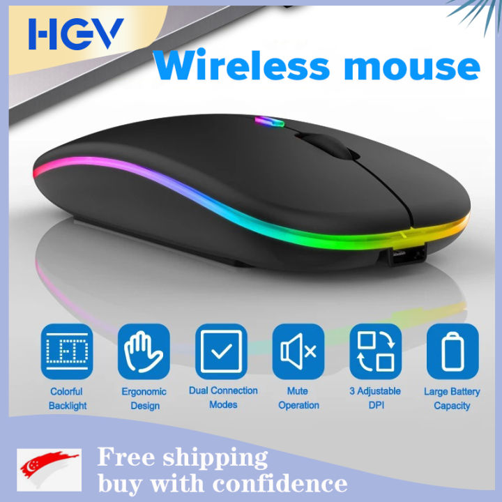 HGV Wireless Mouse Rechargeable Mouse Silent Mouse Ultra-thin LED Light ...