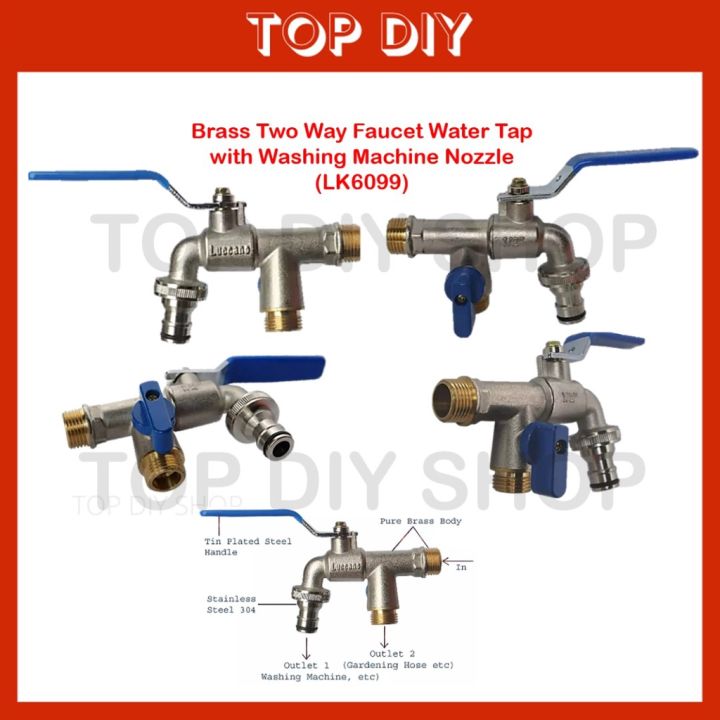 (FREE White Tape 1pc)1/2” Brass Two Way Water Tap Garden Bib Tap Faucet Basin Tap Washing ...