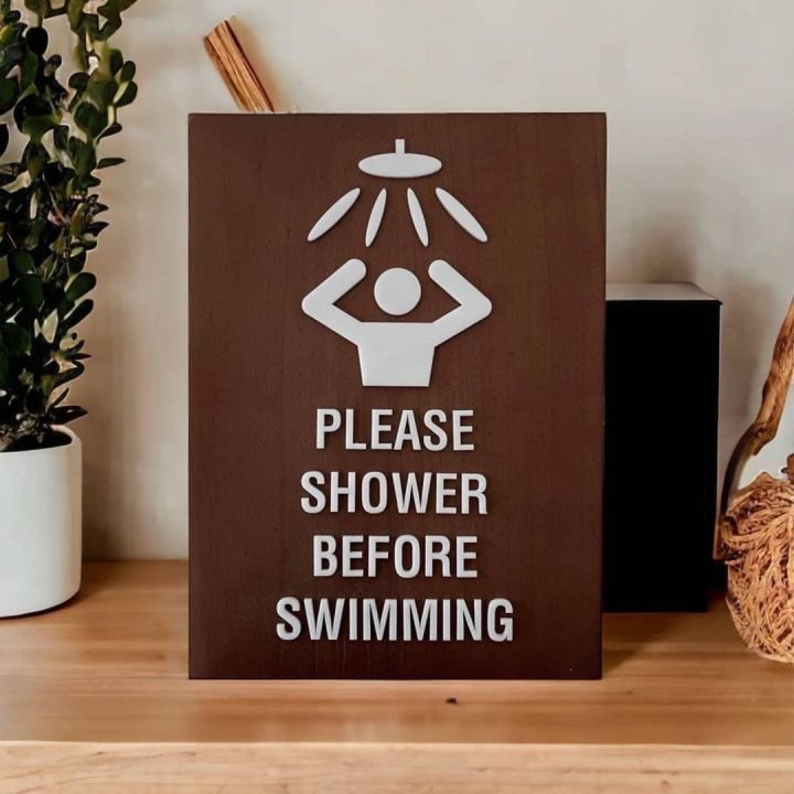 FudFudAR I Please Shower I กรุณาอาบน้ำก่อนลงสระ I งานไม้สนเรดิเอต้า หนา ...