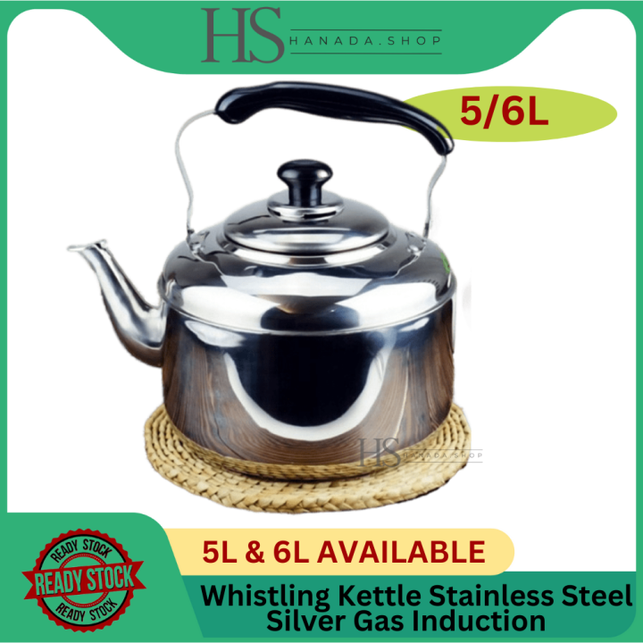 Whistling Kettle Stainless Steel Silver Gas Induction / Stove Top Safe ...