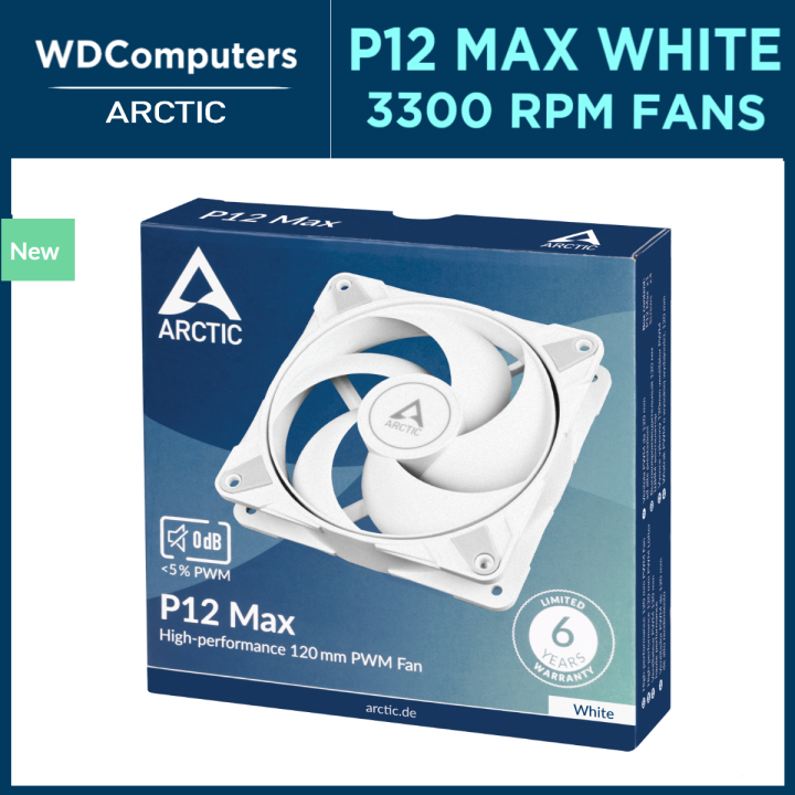 ARCTIC P12 MAX White Computer fans Up to 3300 RPM. 12cm / 120mm Case ...