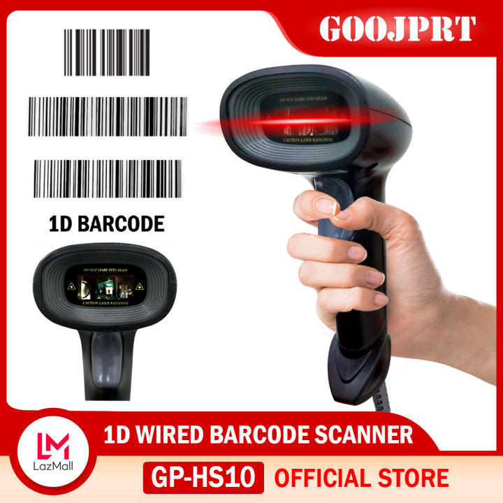 GOOJPRT GP-HS10 1D Barcode Scanner Wired USB Type Portable for POS P2P ...