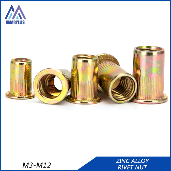 5pcs-50pcs Zinc Rivet Nuts M3 M4 M5 M6 M8 M10 M12 Flat Head Knurled Screw Multi Sizes Zinc-Alloy ...