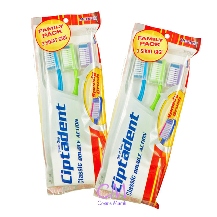 CIPTADENT Toothbrush Pack Isi 3pcs DOUBLE ACTION SOFT / Ciptadent Sikat ...