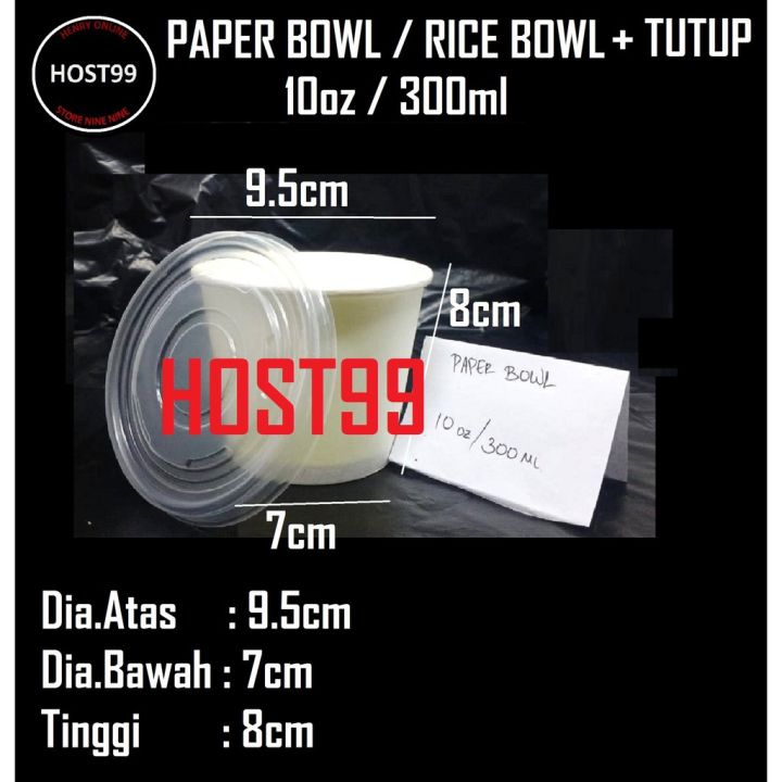 PAPER BOWL DAN TUTUP 10OZ RICE BOWL PUTIH POLOS 300ML MEGA 50PCS ...