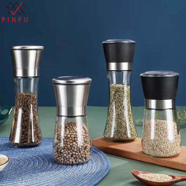 PINFU_SHOP ขวดบดพริกไทย ที่บดพริกไทยด้วยมือ ขวดแก้ว ที่บดเกลือ (1ขวด ...