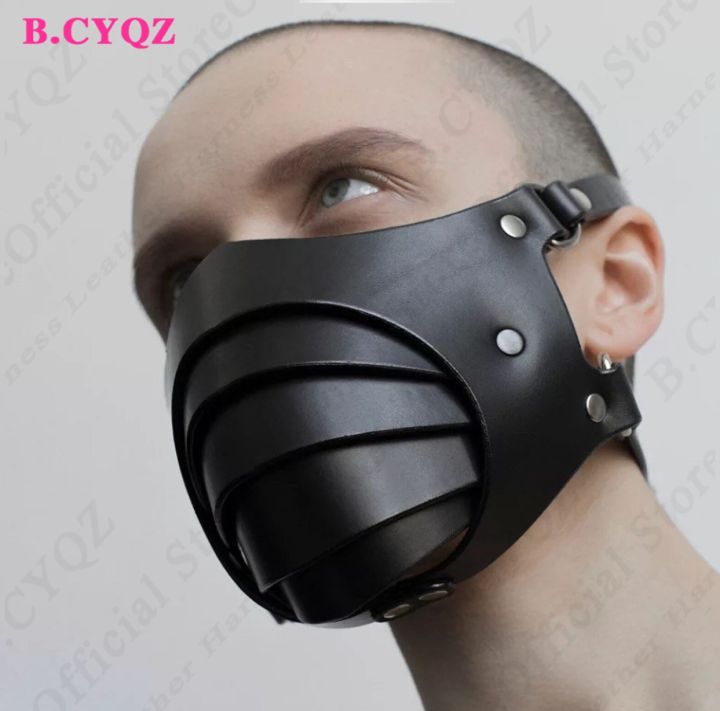 B.CYQZ BDSM Leather Half Face Masks Punk Leather Motorcycle Haze Face ...