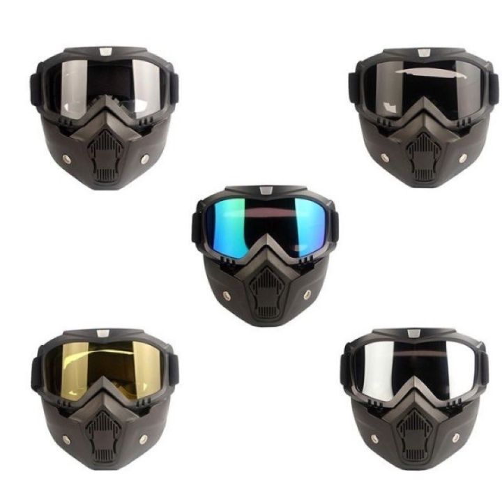 Pinph Motorcycle Helmet Riding Goggles Glasses With Removable Face Mask ...