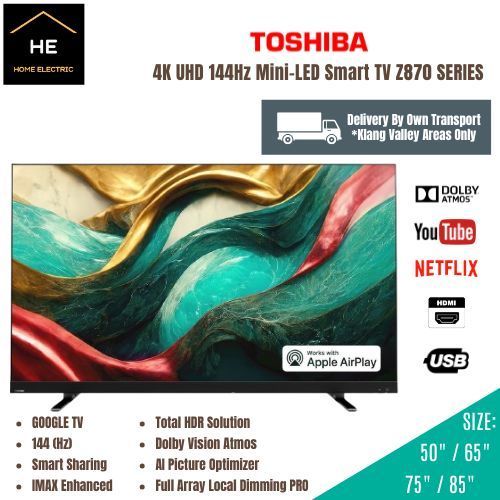Toshiba 55" 65" 75" 85" 4K UHD 144Hz Mini-LED Smart TV Z870 Series | Lazada