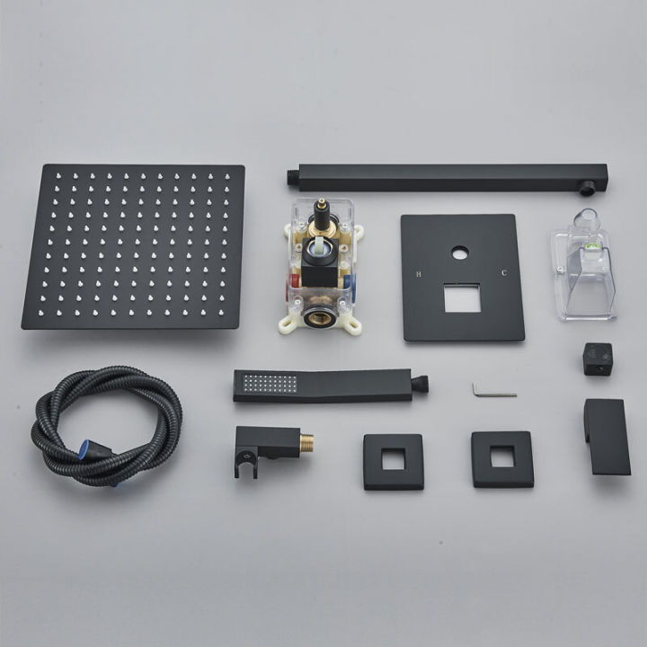 Black Concealed Shower System Rain Waterfall Bathroom Embedded Shower ...