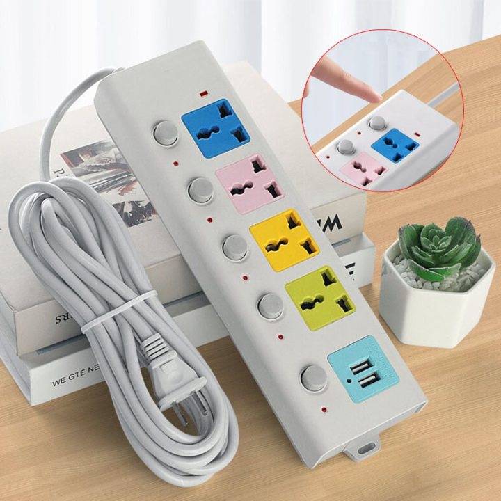 (WHITE)-Extension Outlet Socket Plug with Switch Usb Cable Power Supply ...