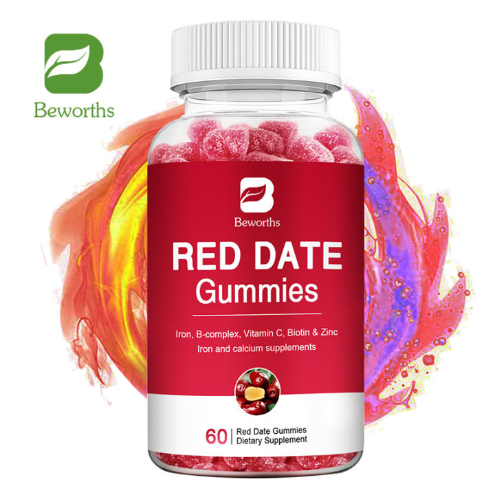 BEWORTHS Red Date Gummies Iron Calcium Gummies with Vitamin C and Zinc ...