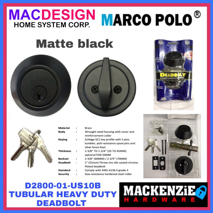 MARCO POLO M01-D2800-01-US10B TUBULAR DEADBOLT LOCK, SINGLE CYLINDER ...