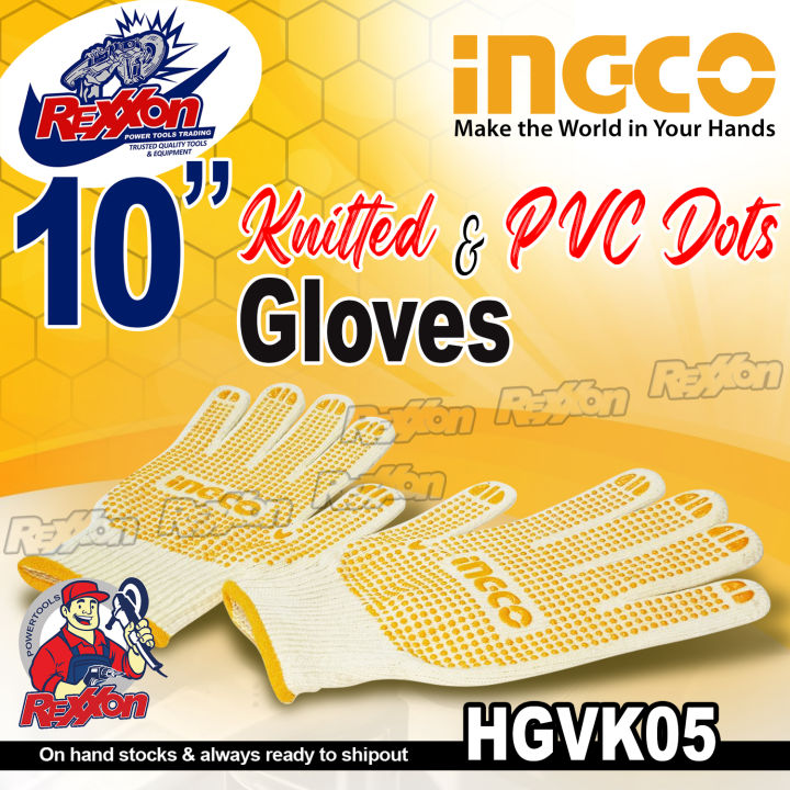 INGCO 10" Knitted & PVC Dots Gloves HGVK05 Rexxon Power Tools Trading ...