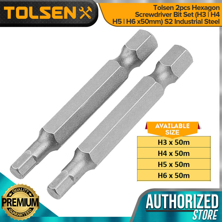 Tolsen 2pcs Hexagon Screwdriver Bit Set (H3 | H4 | H5 | H6 x50mm) S2 ...
