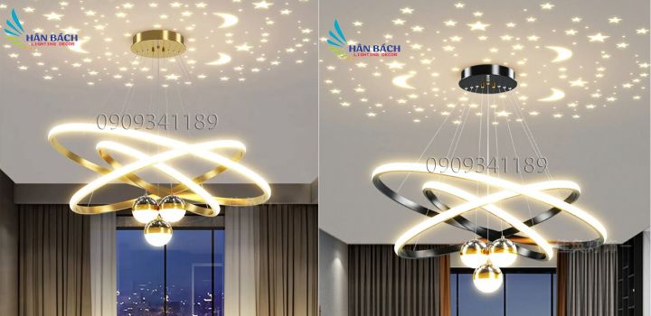 Đèn thả 3 vòng 3 rọi hiện đại phản chiếu hình trăng sao vô cùng đẹp mắt ...
