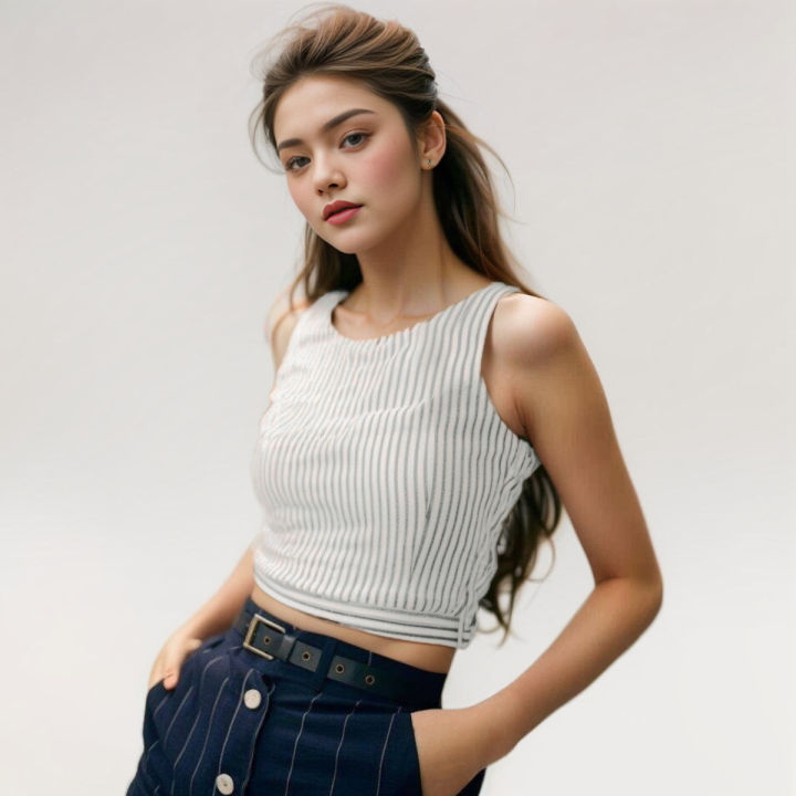 Closet Crush Crop Tank Top With Stripes Design Light Grey Lazada Singapore