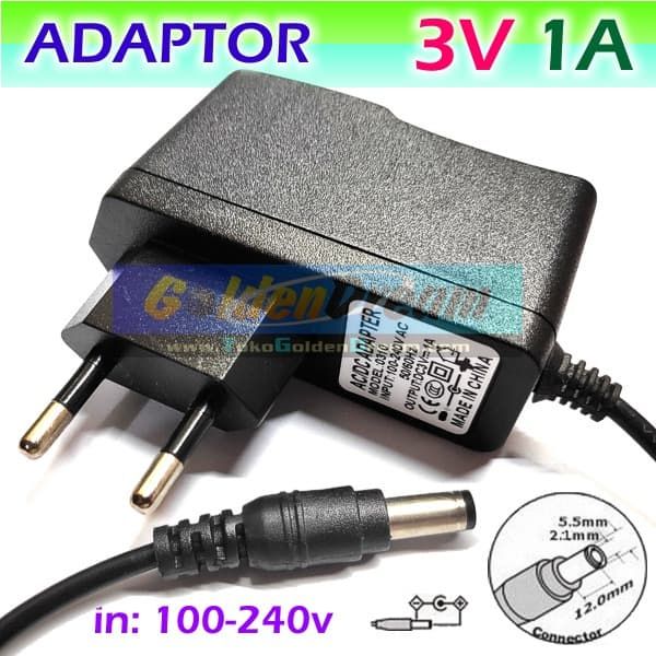 Adaptor DC 3v 1A in: 220v AC Catu Daya Power Supply 3 volt 1000mA V DC ...