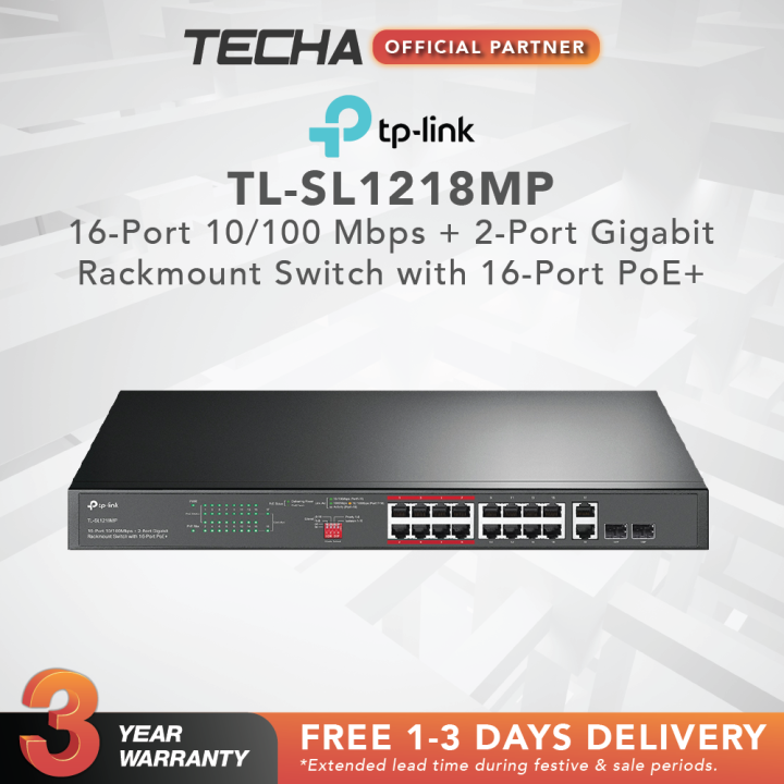 [FAST SHIP] TP-Link TL-SL1218MP | 16-Port 10 / 100 Mbps + 2-Port Gigabit Rackmount Switch with ...