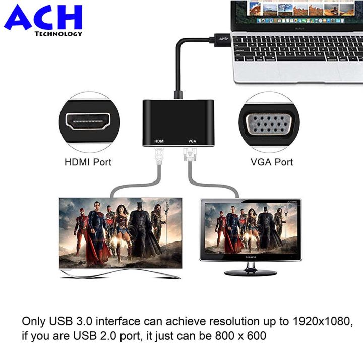 USB 3.0 to HDMI VGA Adapter USB to HDMI VGA Dual Output Connector Cable ...