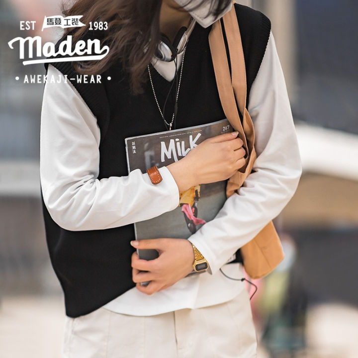 Maden thương hiệu Hàn Quốc 2023 mùa thu trẻ trung cho nữ mới giải trí cổ chữ V gấp áo vest đan ...