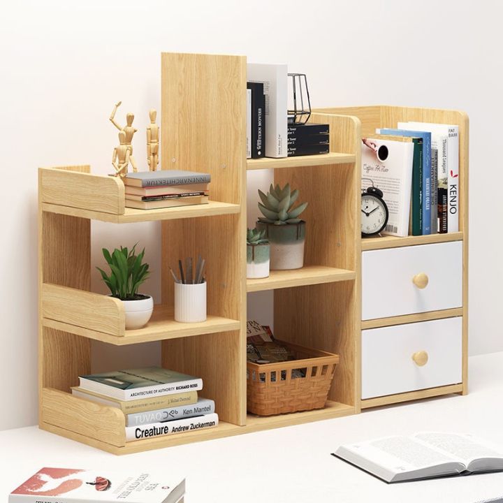 LHSG Wooden Book Shelf Simple Desk Shelving Units on the Table Book ...