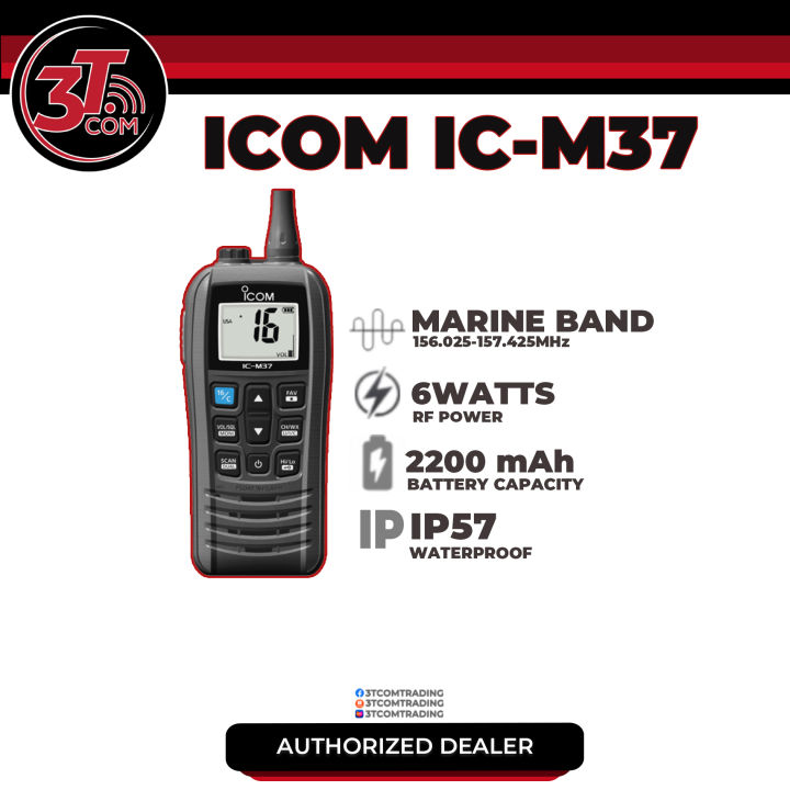 ICOM IC-M37 6 Watt VHF with Float'n Flash and 12 Hours of Operation ...