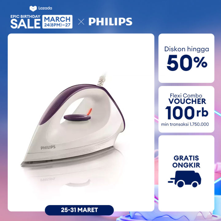 Philips Setrika Kering Afinia GC160/27 - Putih Ungu Tapak Setrika ...