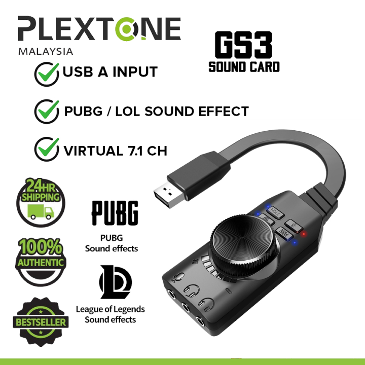 PLEXTONE GS3 Sound Card Virtual 7.1 Channel Adapter External USB Sound ...
