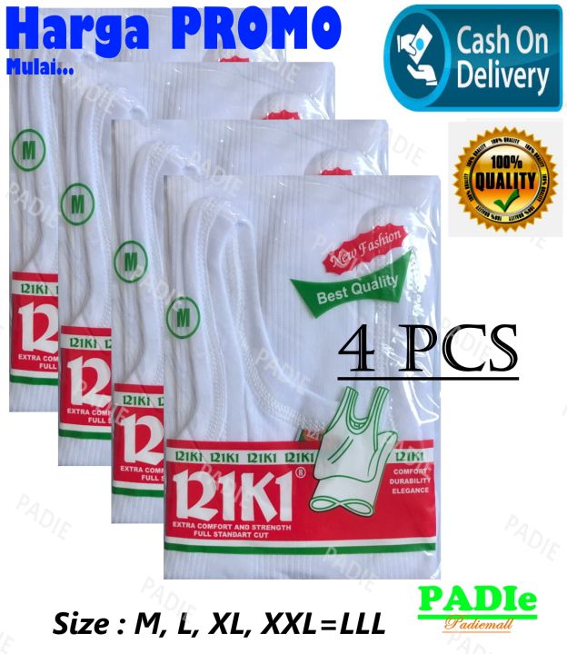 PADIe - 4 PCS Kaos Dalam/Singlet Pria / Laki-Laki RIKI PUTIH/HITAM Size M, L, XL, XXL(3L ...