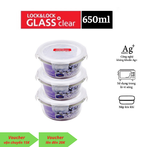Bộ 3 hộp thuỷ tinh tròn chịu nhiệt Lock&Lock 650ml | Lazada.vn