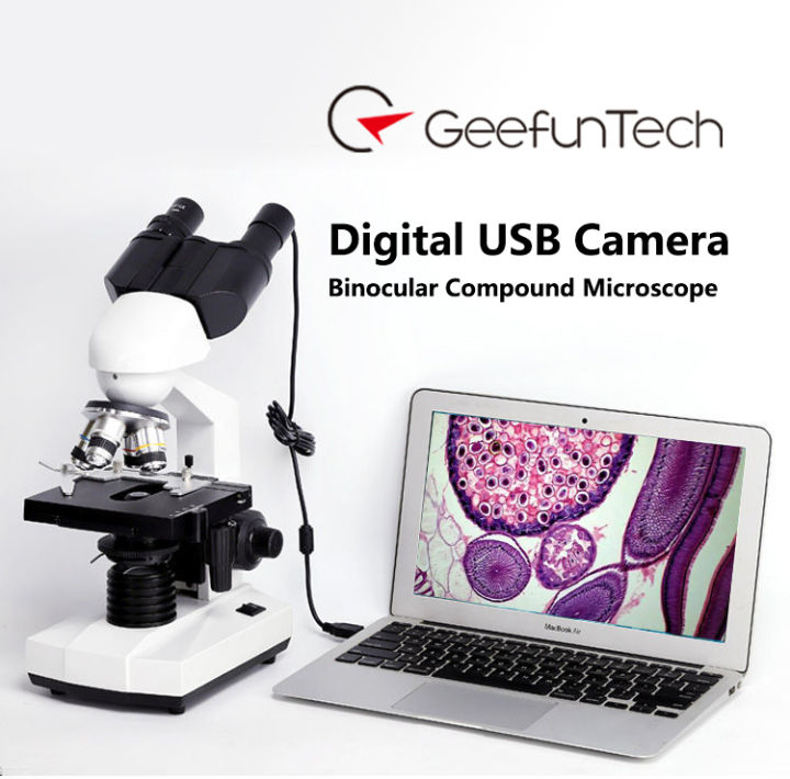 Professional Biological Microscope 40X-2500X LED Digital Binocular Compound Microscope w 3D ...