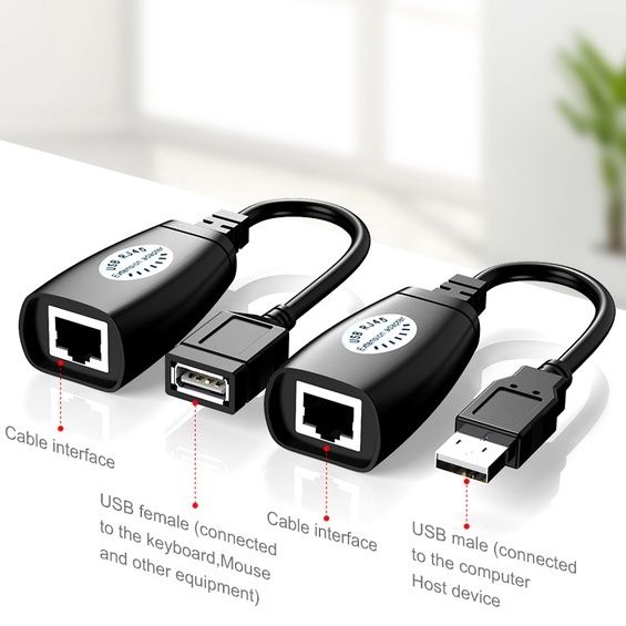 USB Extender Adapter 50m Single RJ45 Ethernet CAT5E 6 Up to 150ft Cable ...
