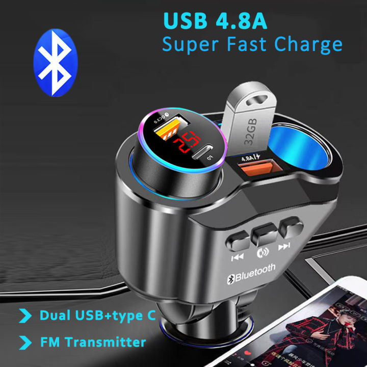 Bluetooth 5.0 FM Transmitter Car Charger QC3.0 4.8A Fast Charge Dual ...