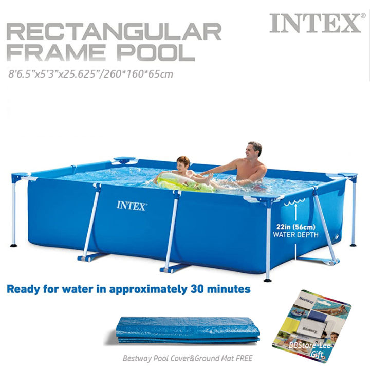 INTEX FRAME RECTANGULAR SWIMMING POOL*8ft6.5in*5ft3in*25.625in ...