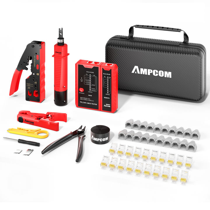 AMPCOM RJ45 Pass Through Crimping Network Tool Kit for Cat5e Cat6 Cat7 ...