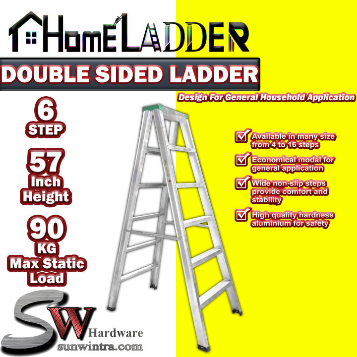 SW Hardware Extra Duty Home Ladder 6 STEP DOUBLE SIDED ALUMINIUM LADDER ...