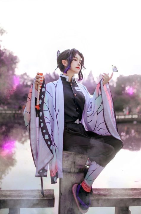 Demon Slayer Cosplay Costume Anime Shinobu Haori Wig Kimono Uniform ...