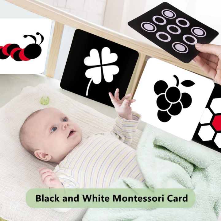 Montessori Baby Visual Stimulation Card Toys Black White Flash Cards ...