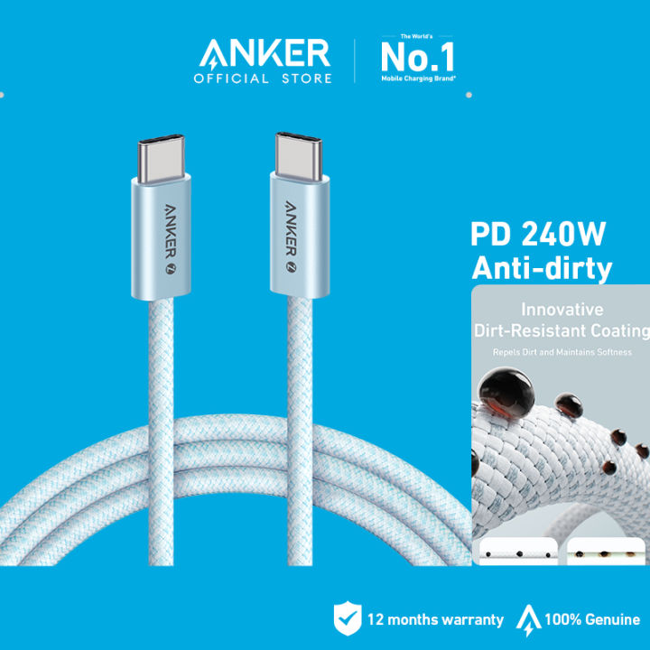 Anker Zolo PD 240W USB C to USB C Cable Braided and Dirt-Free Type C Fast Charging Cable, Slim ...