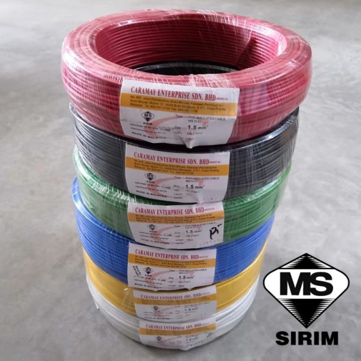 SIRIM + 100% PURE COPPER CARAMAY 1.5MM PVC Insulated Cable, Made in Malaysia [1 Roll = 100 Meter ...