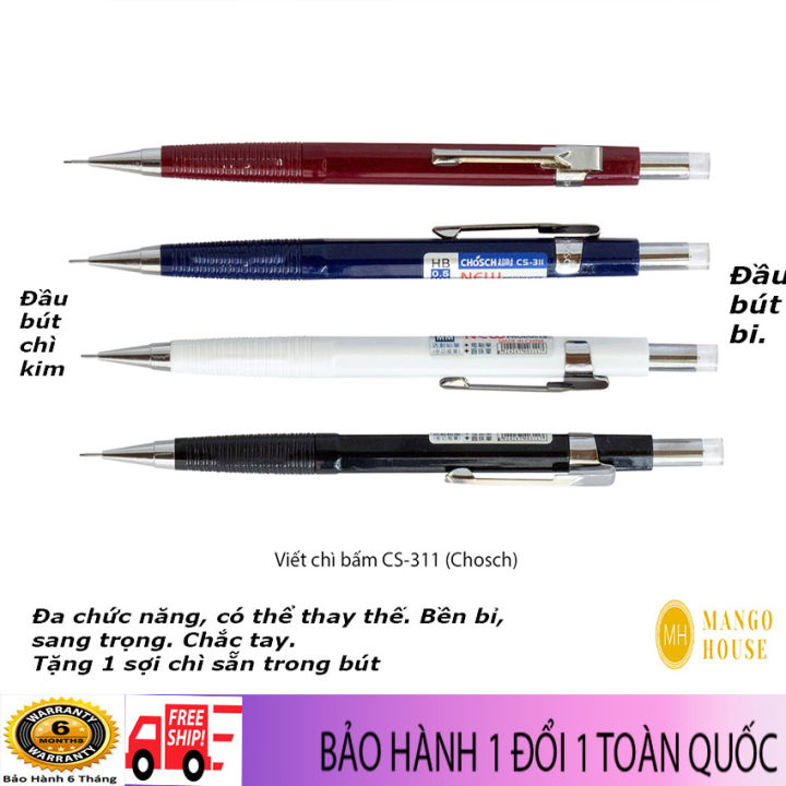 Bộ 4 bút chì kim bấm xịn CHóSCH- Vỏ kim loại, 2 đầu 1 chì kim và 1 đầu ...