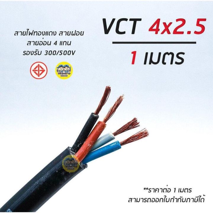 VCT 4x2.5 GOAL สายไฟ แบ่งตัดเมตร สายฝอย สายอ่อน สายทองแดง 4*2.5 | Lazada.co.th