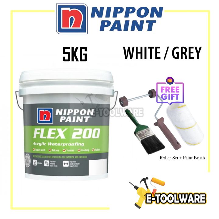5KG NIPPON Paint FLEX 200 Acrylic Waterproofing White or Grey color | Lazada