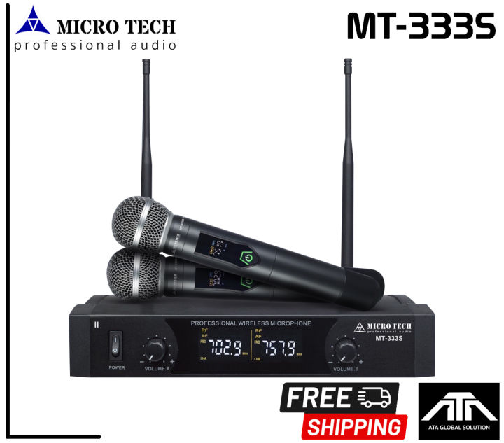 ไมโครโฟนไร้สาย Microtech MT-333S ปรับความถี่ได้ ไม่มีกระเป๋า คลื่นความถี่ใหม่ ไมค์ลอยมือถือคู่ ...