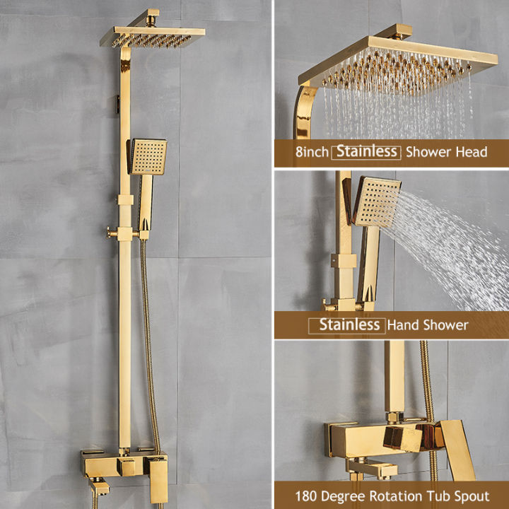 【Angel House】Bath Shower Faucets Luxury Gold Brass Bathroom Faucet Mixer Tap Wall Mounted ...