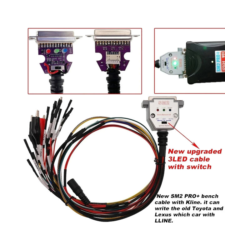 3 LED LIGHTS Boot Bench Cable DB25 ECU Bench Pinout Cable for SM2 PRO ...